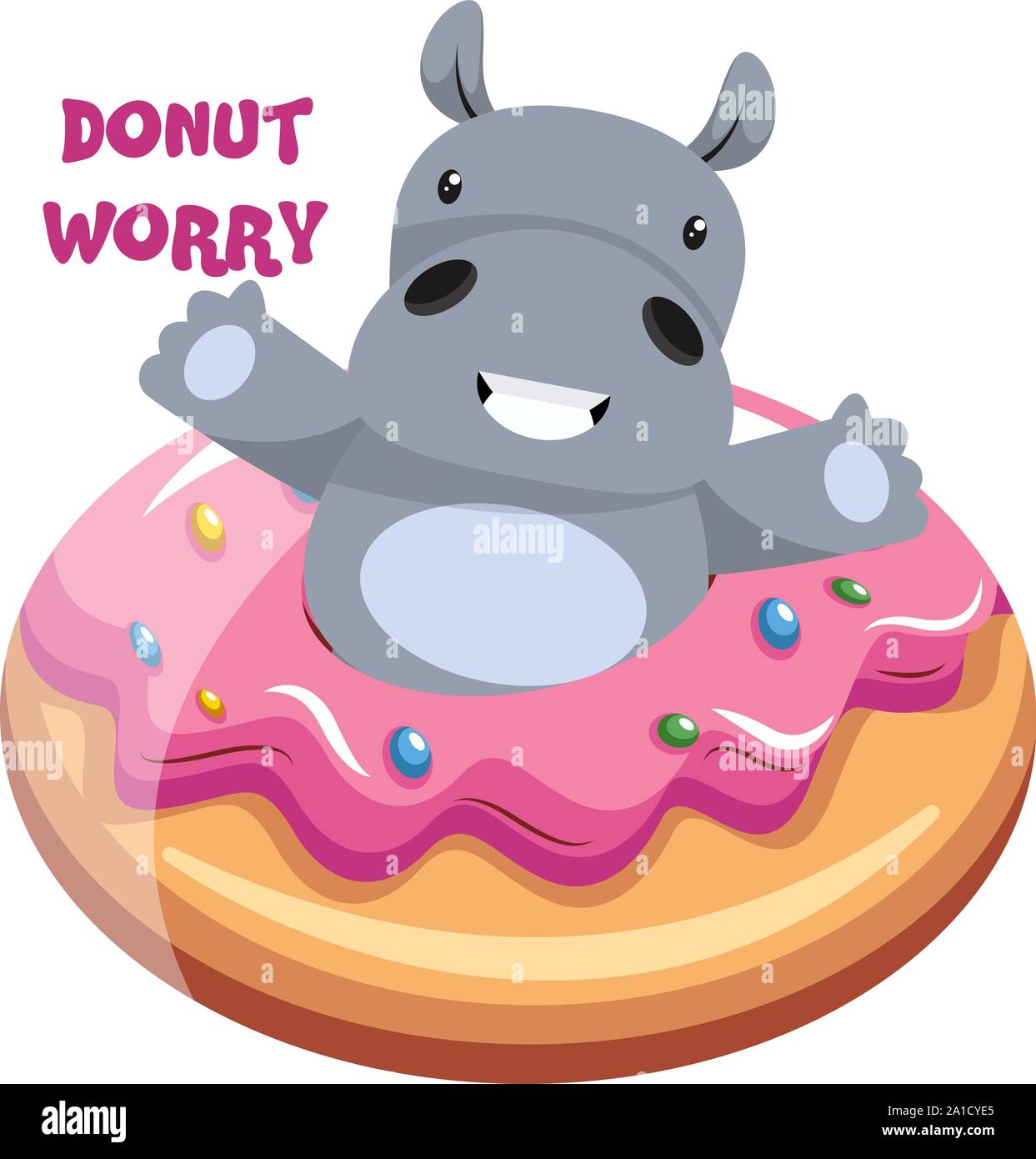 Hippo with donut, illustration, vector on white background Stock Vector ...