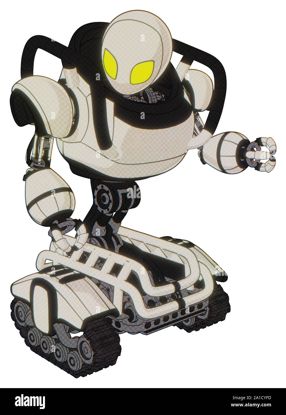 Automaton containing elements: grey alien style head, yellow eyes ...