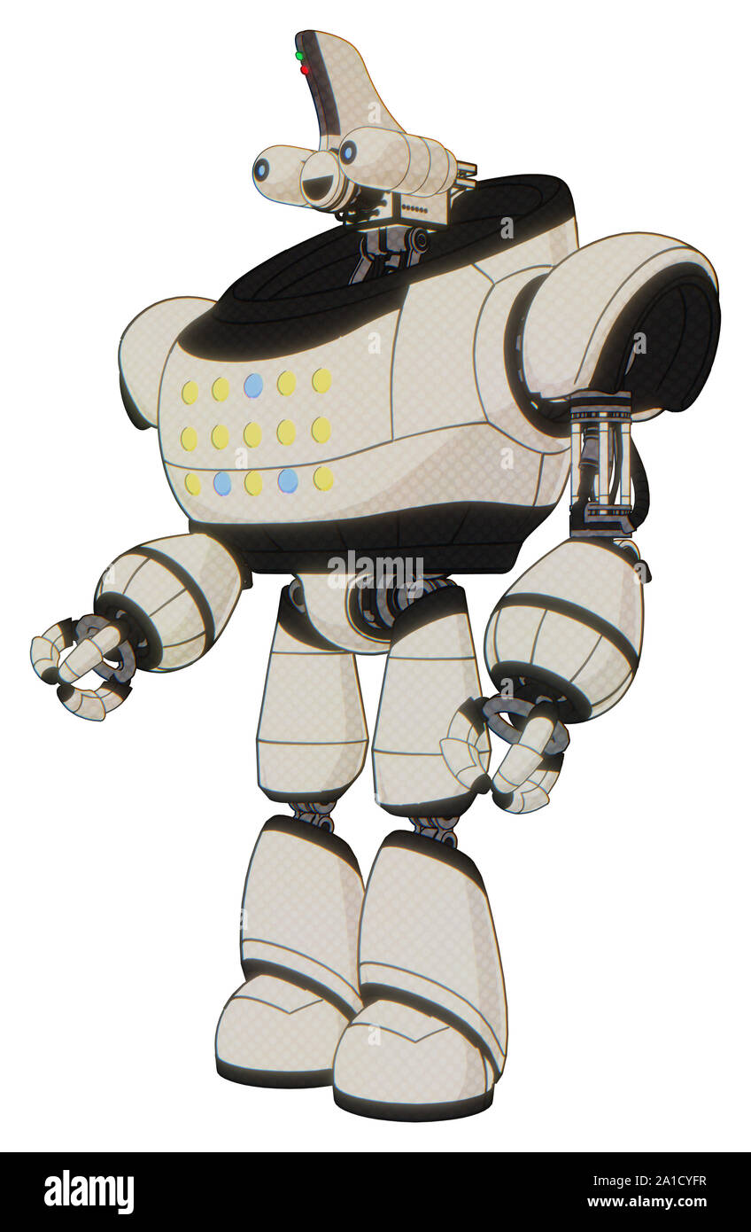 Mech containing elements: dual retro camera head, reversed fin head ...