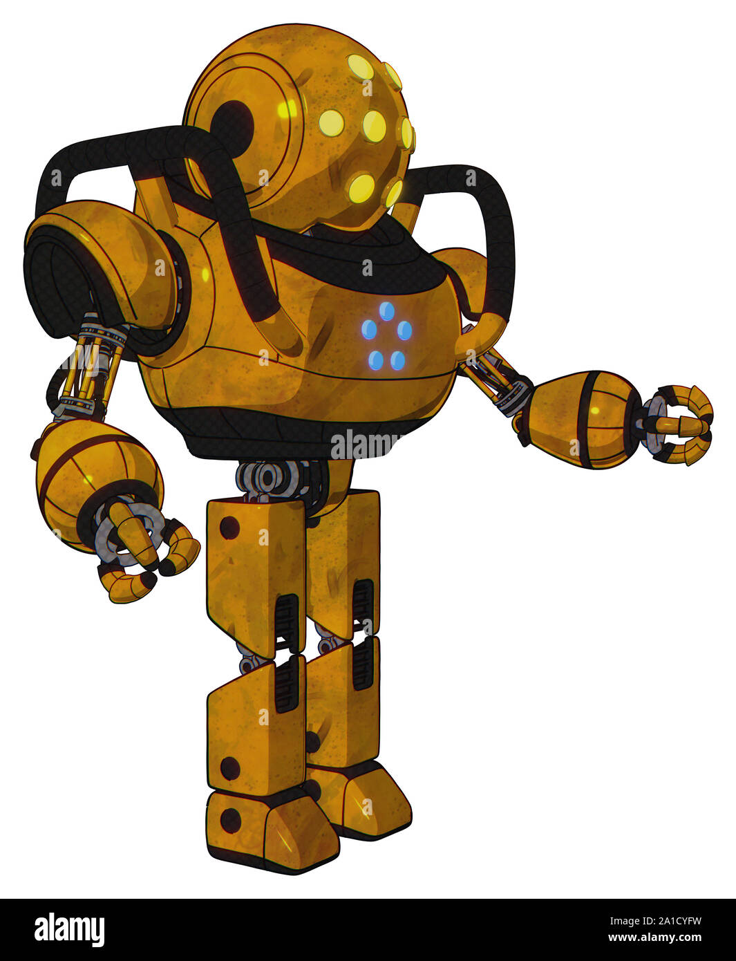 Droid containing elements: round head, yellow eyes array, heavy upper ...