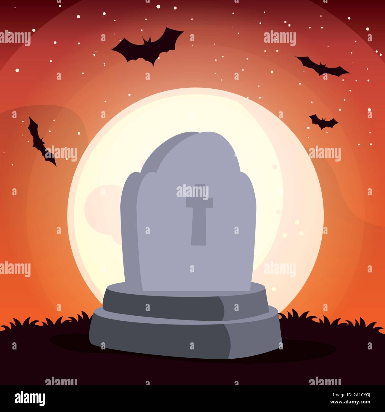 graveyard tombstone in cemetery scene vector illustration design Stock ...