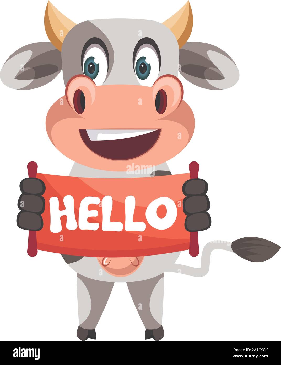 Cow with hello sign, illustration, vector on white background Stock ...