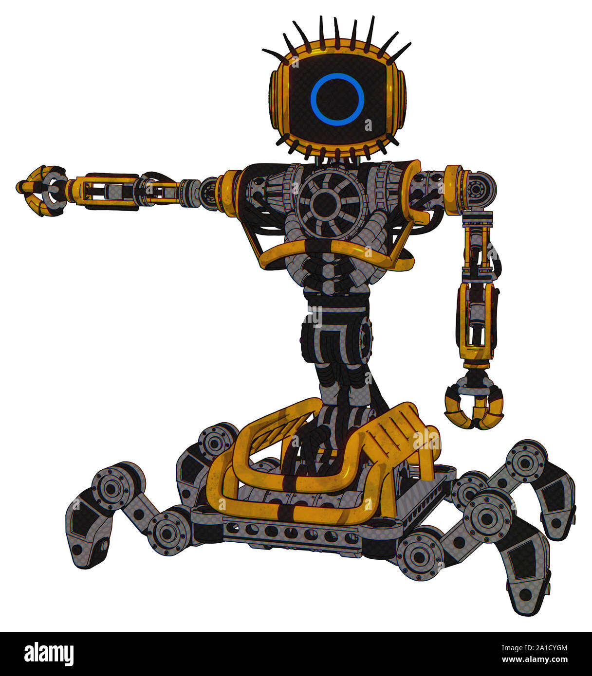 Droid containing elements: digital display head, circle face, eye ...