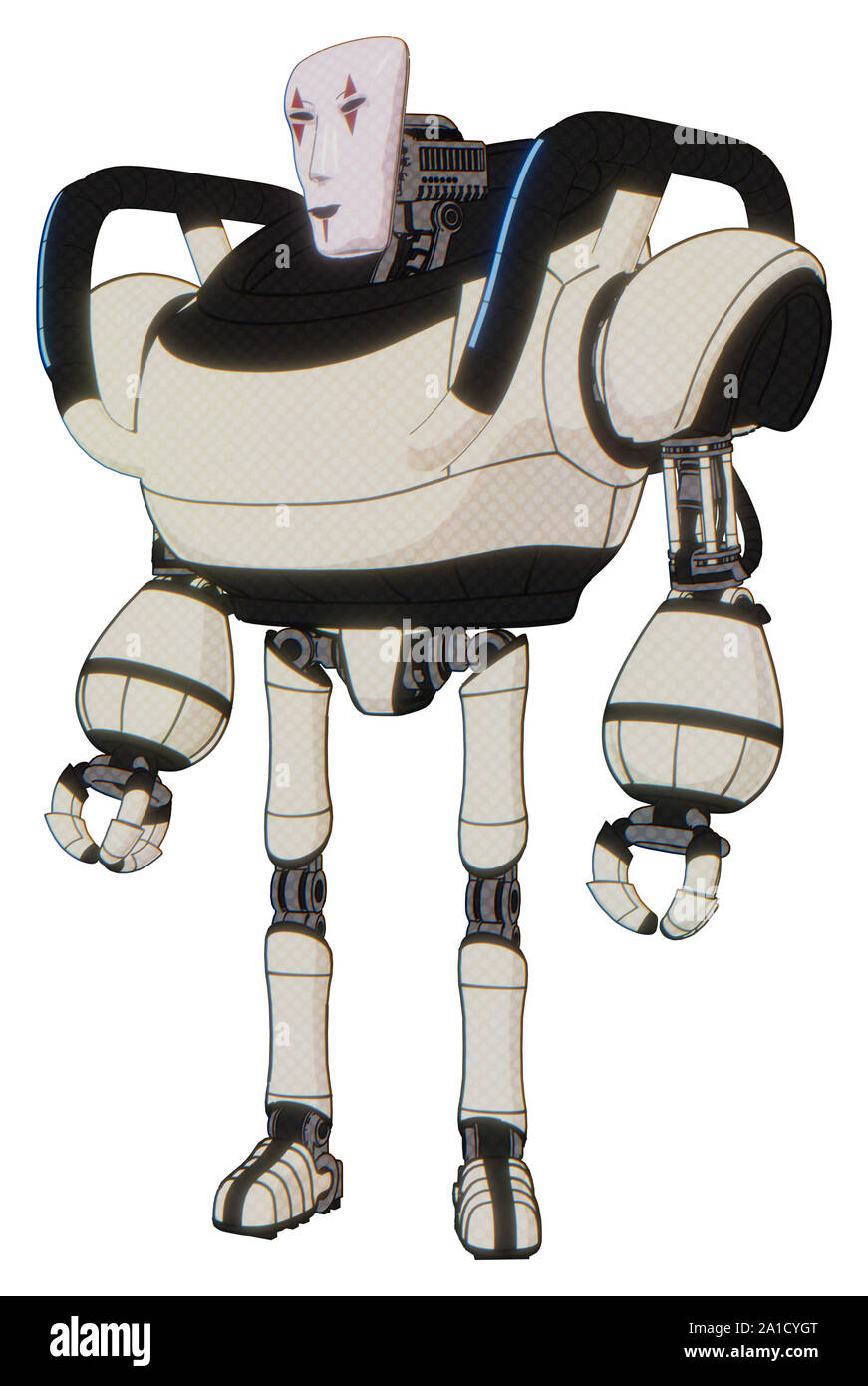 Automaton containing elements: humanoid face mask, red clown marks ...