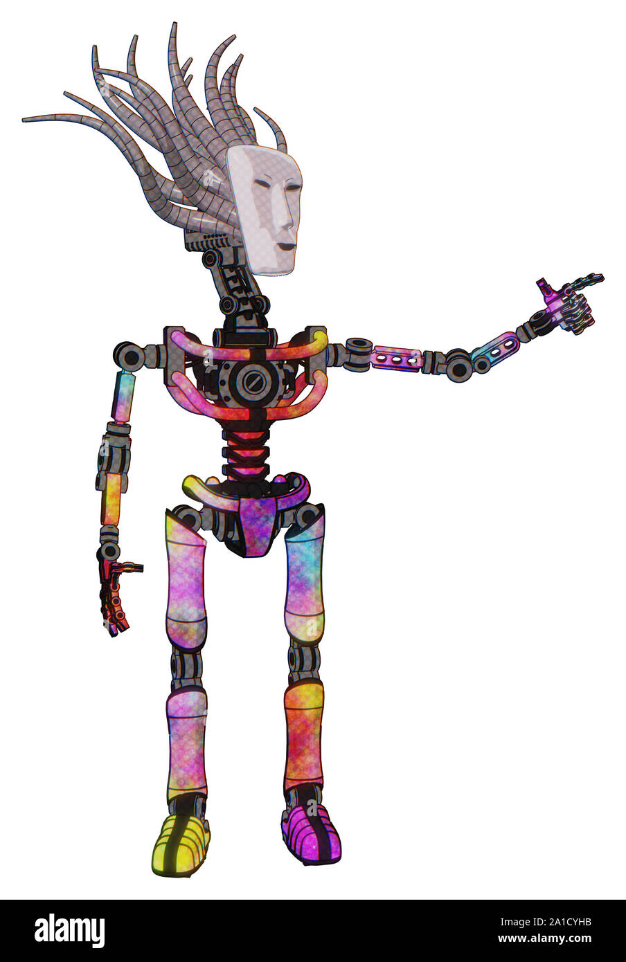 Android containing elements: humanoid face mask, light chest ...