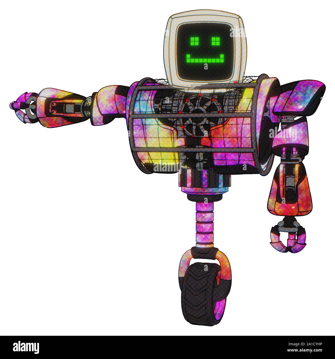 Cyborg containing elements: old computer monitor, happy pixel face ...