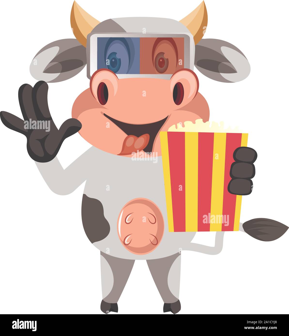 Cow with popcorn, illustration, vector on white background Stock Vector ...