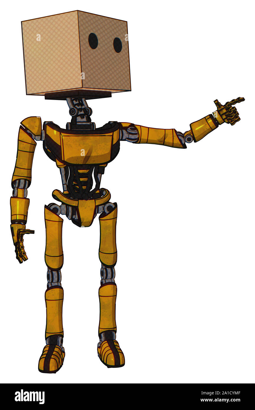 Android containing elements: dual retro camera head, cardboard box head ...