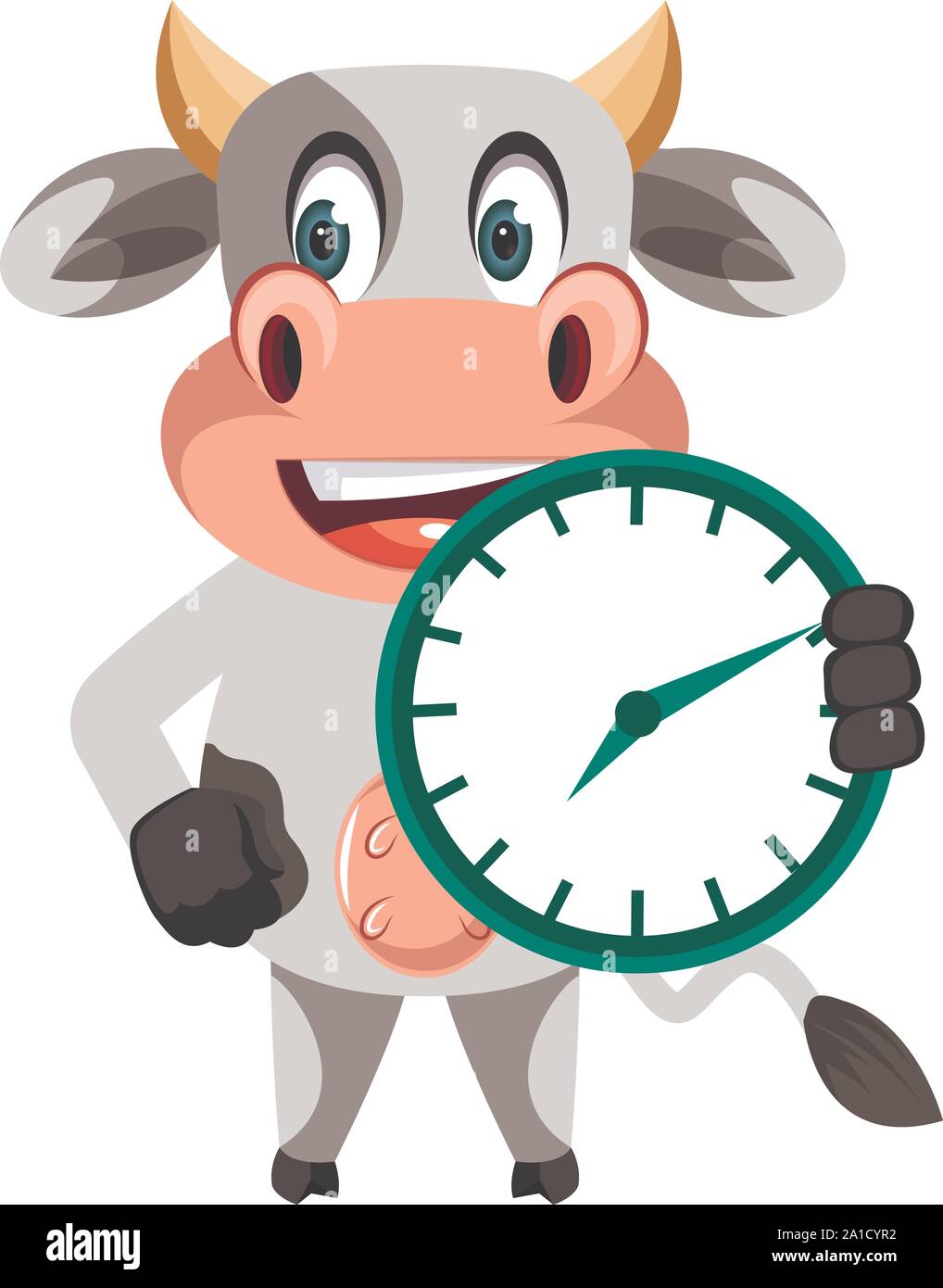 Cow with clock, illustration, vector on white background Stock Vector ...