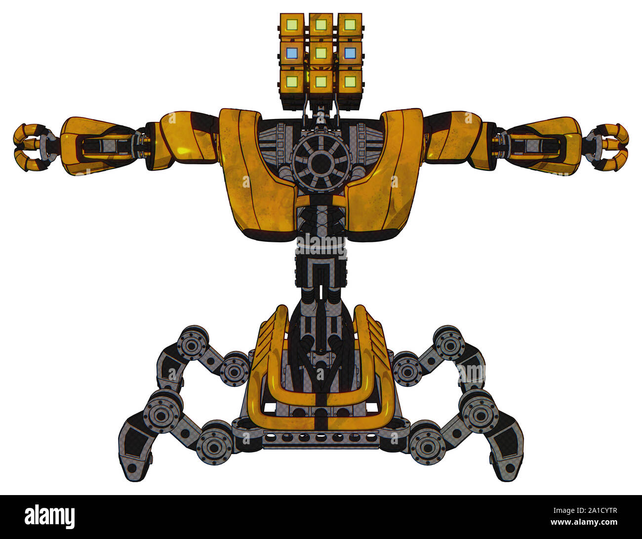 Automaton containing elements: dual retro camera head, cube array head ...