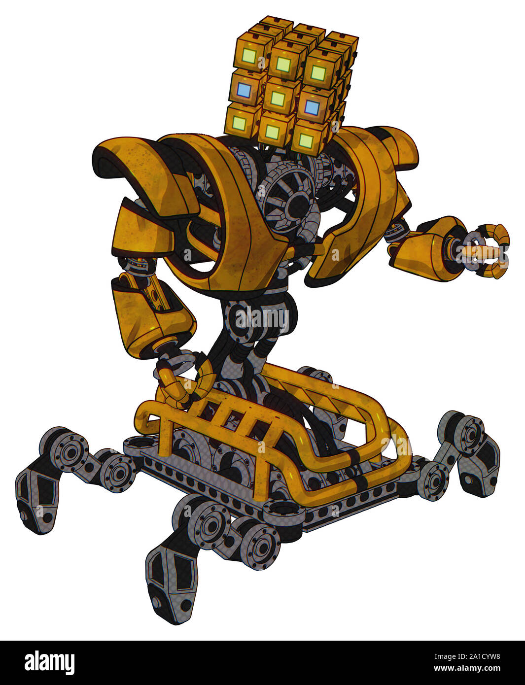 Automaton containing elements: dual retro camera head, cube array head ...