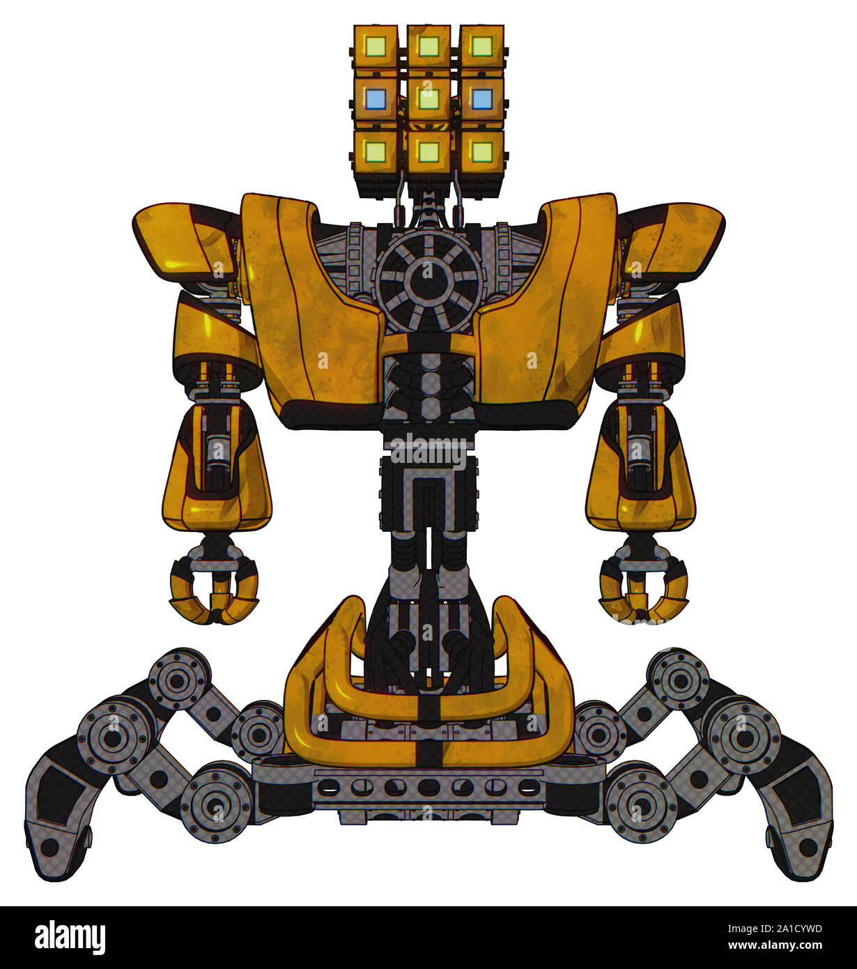 Automaton containing elements: dual retro camera head, cube array head ...