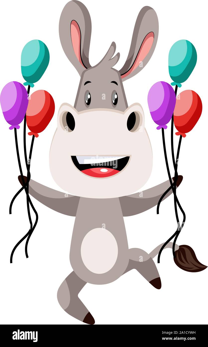 Donkey with balloons, illustration, vector on white background Stock ...