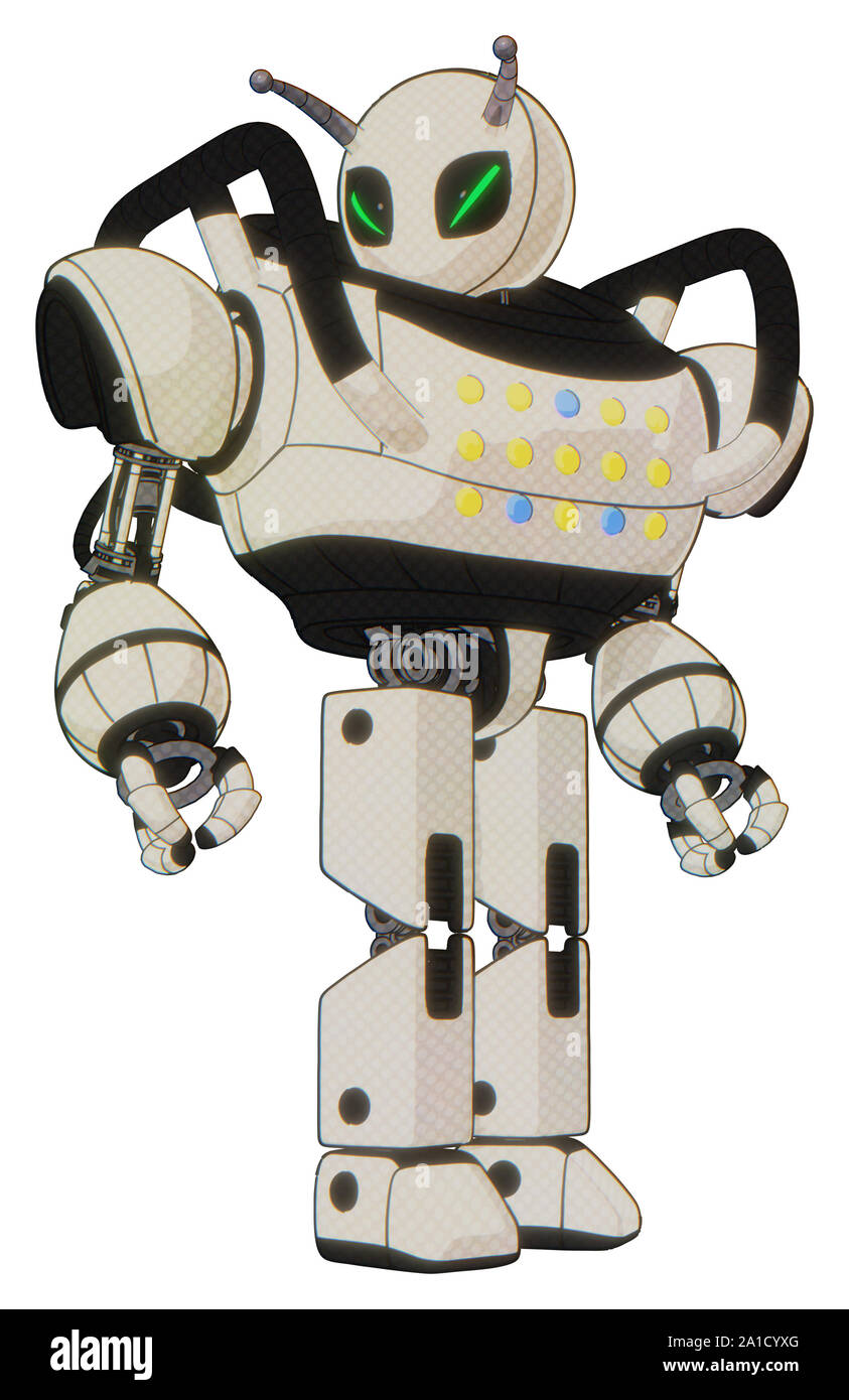 Mech containing elements: grey alien style head, green demon eyes, bug ...