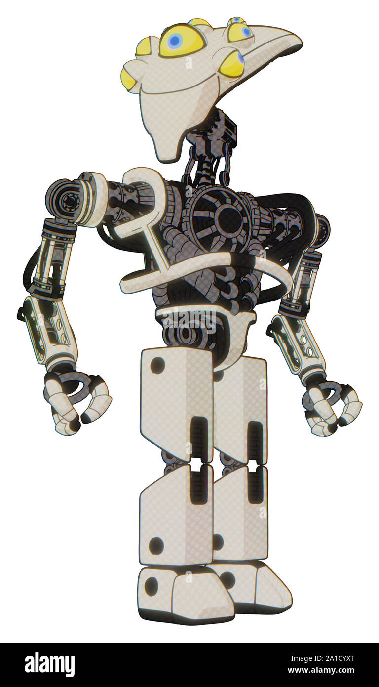 Android containing elements: flat elongated skull head, yellow eyeball ...