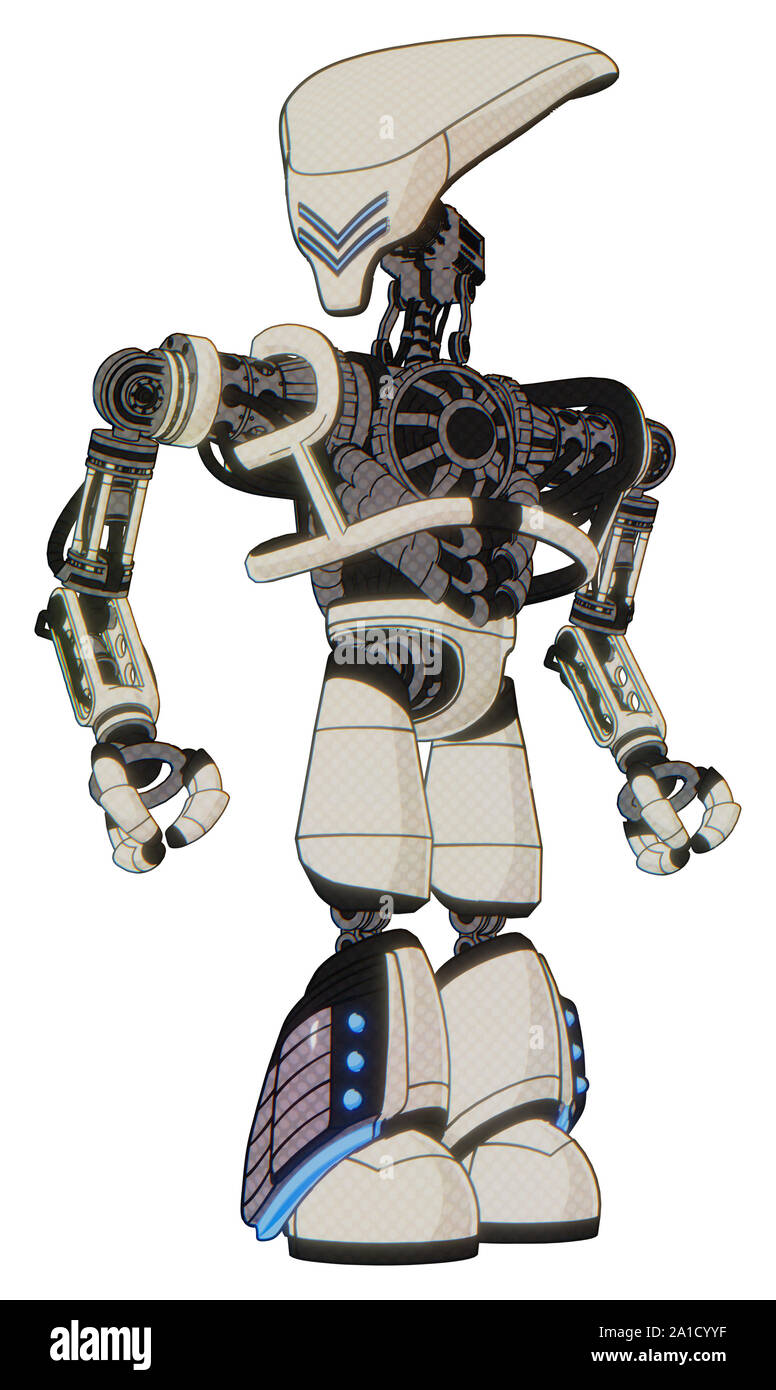 Cyborg containing elements: flat elongated skull head, heavy upper ...