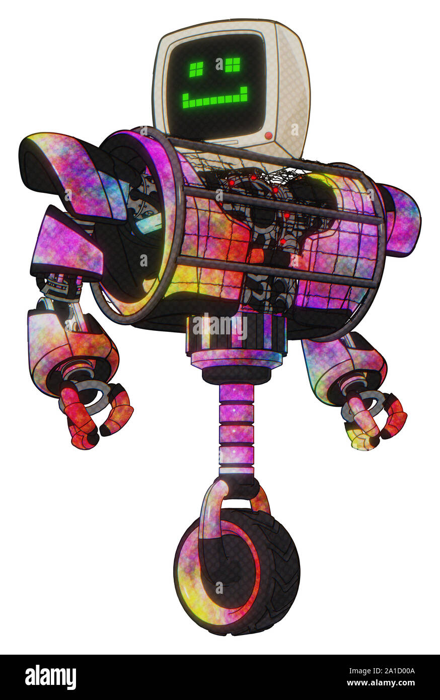 Cyborg containing elements: old computer monitor, happy pixel face ...