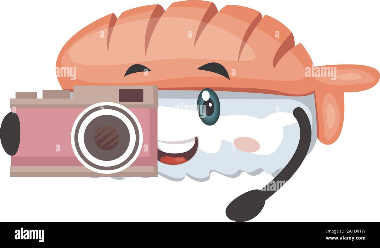 Sushi with camera, illustration, vector on white background Stock ...