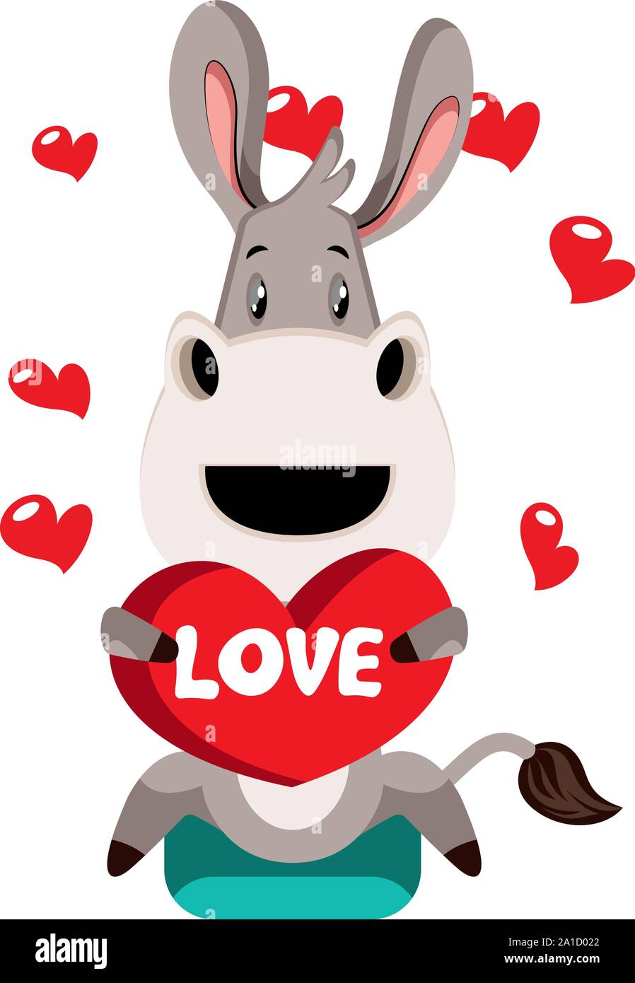 Donkey with heart, illustration, vector on white background Stock ...