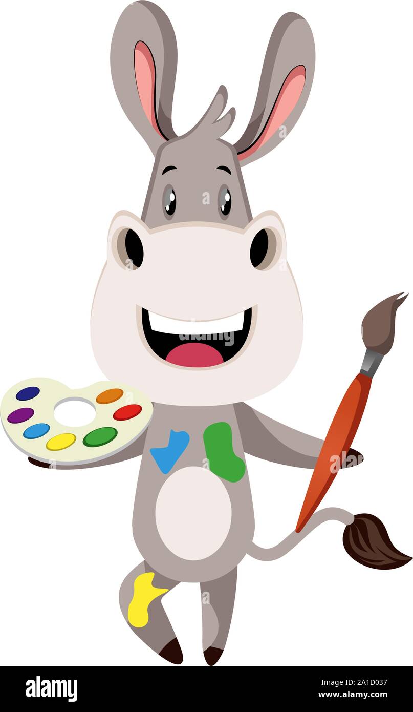 Donkey with color palette, illustration, vector on white background ...