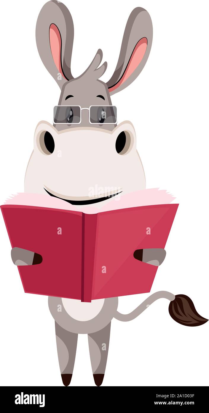 Donkey with book, illustration, vector on white background Stock Vector ...