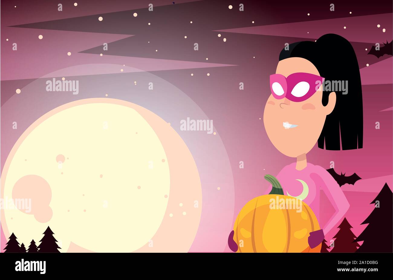 girl in disguise pumpkin in the hands in scene of halloween vector ...