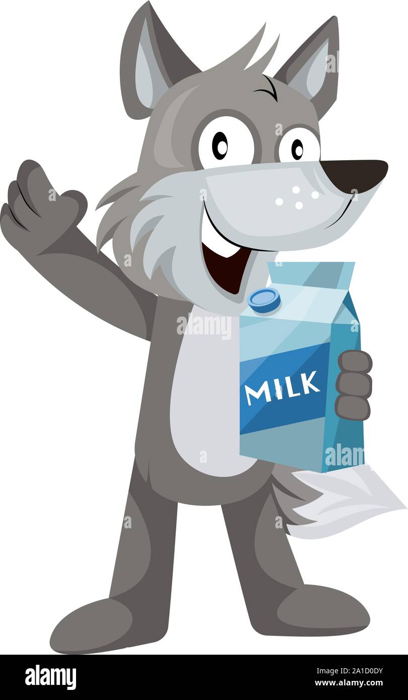 Wolf with milk, illustration, vector on white background Stock Vector ...