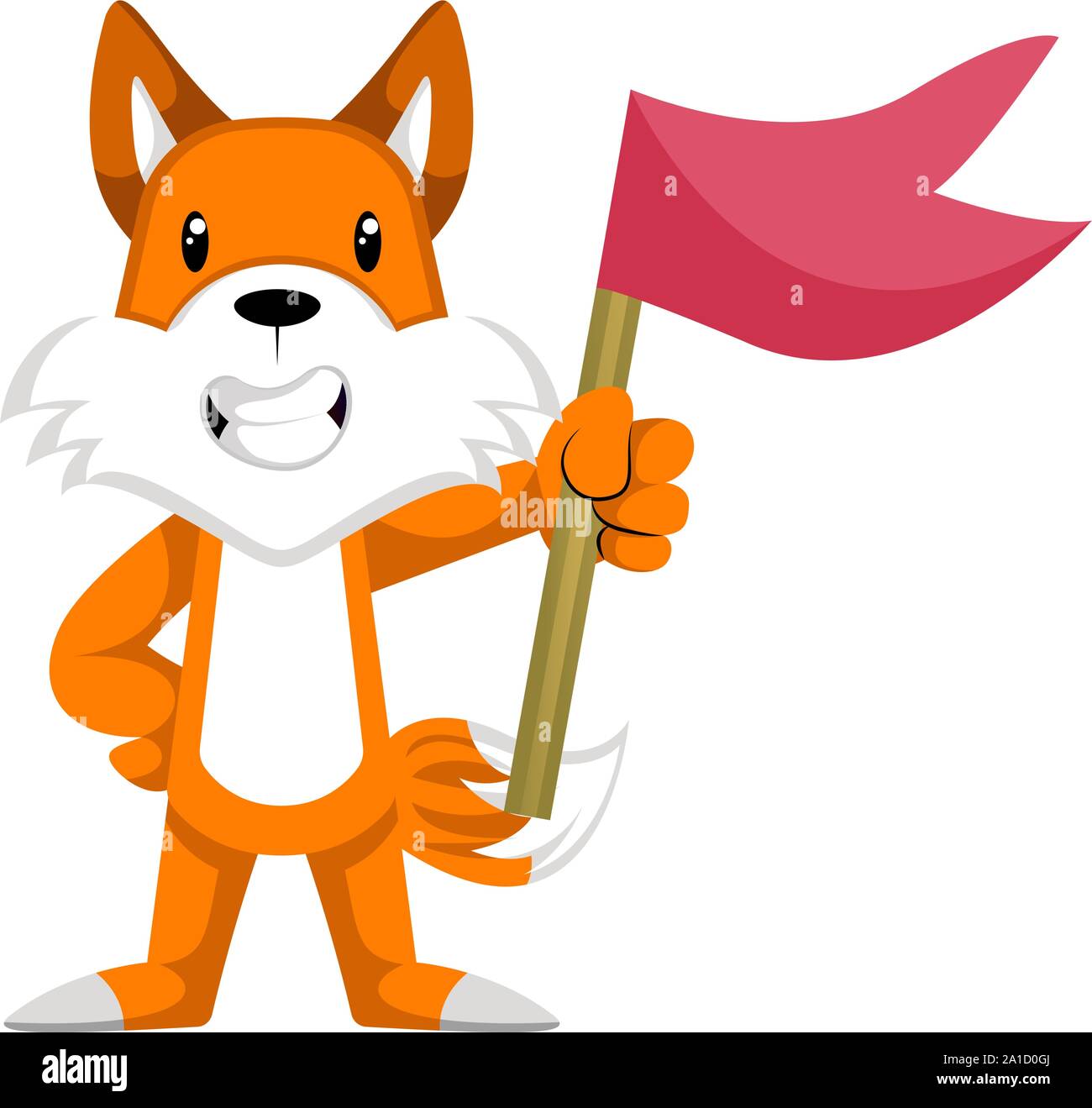 Fox with red flag, illustration, vector on white background Stock ...