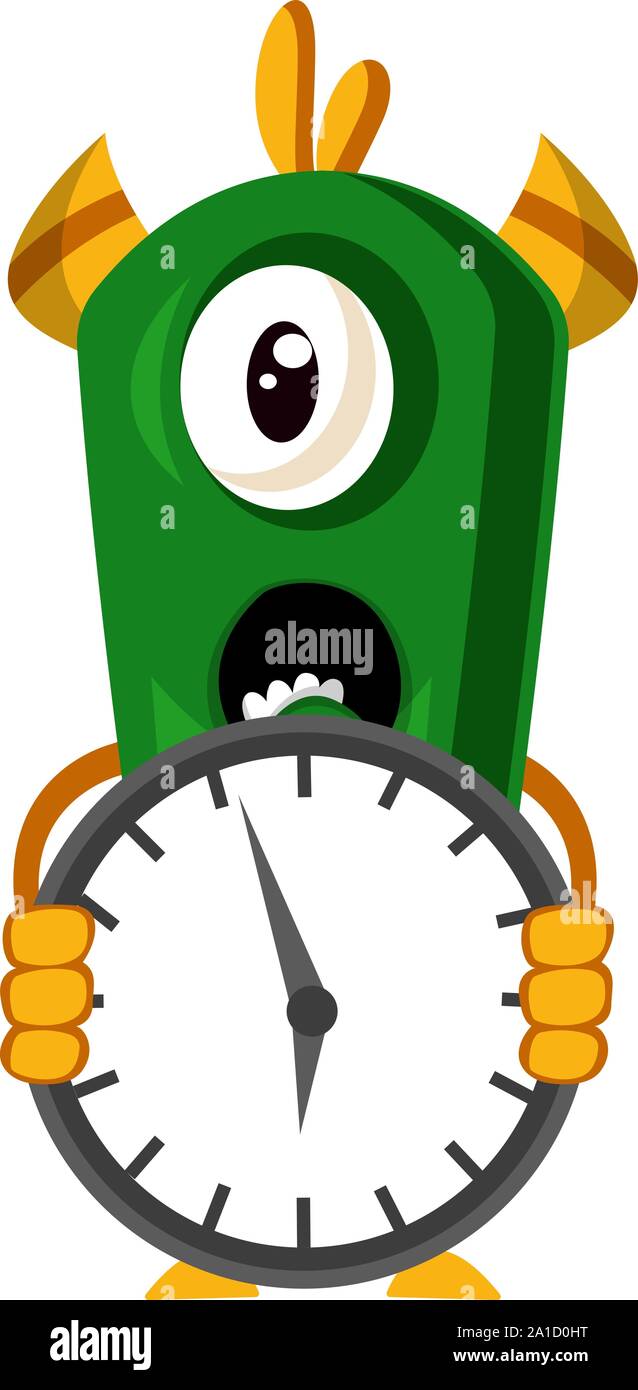 Monster with clock, illustration, vector on white background Stock ...