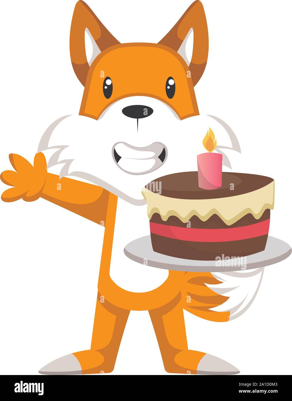 Fox with cake, illustration, vector on white background Stock Vector ...