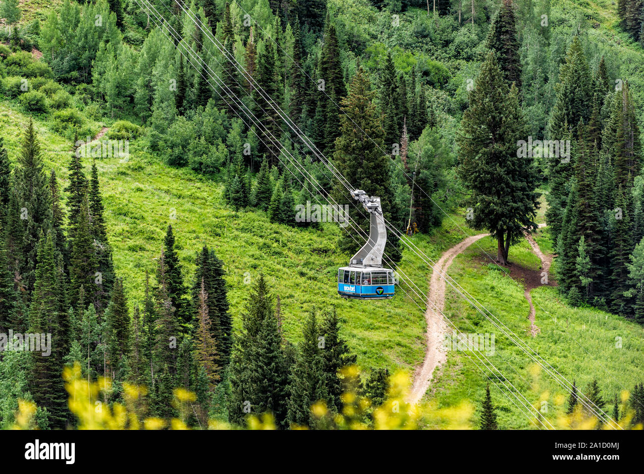 Alta, USA - July 27, 2019: Cable car gondola ride in mall ski resort ...