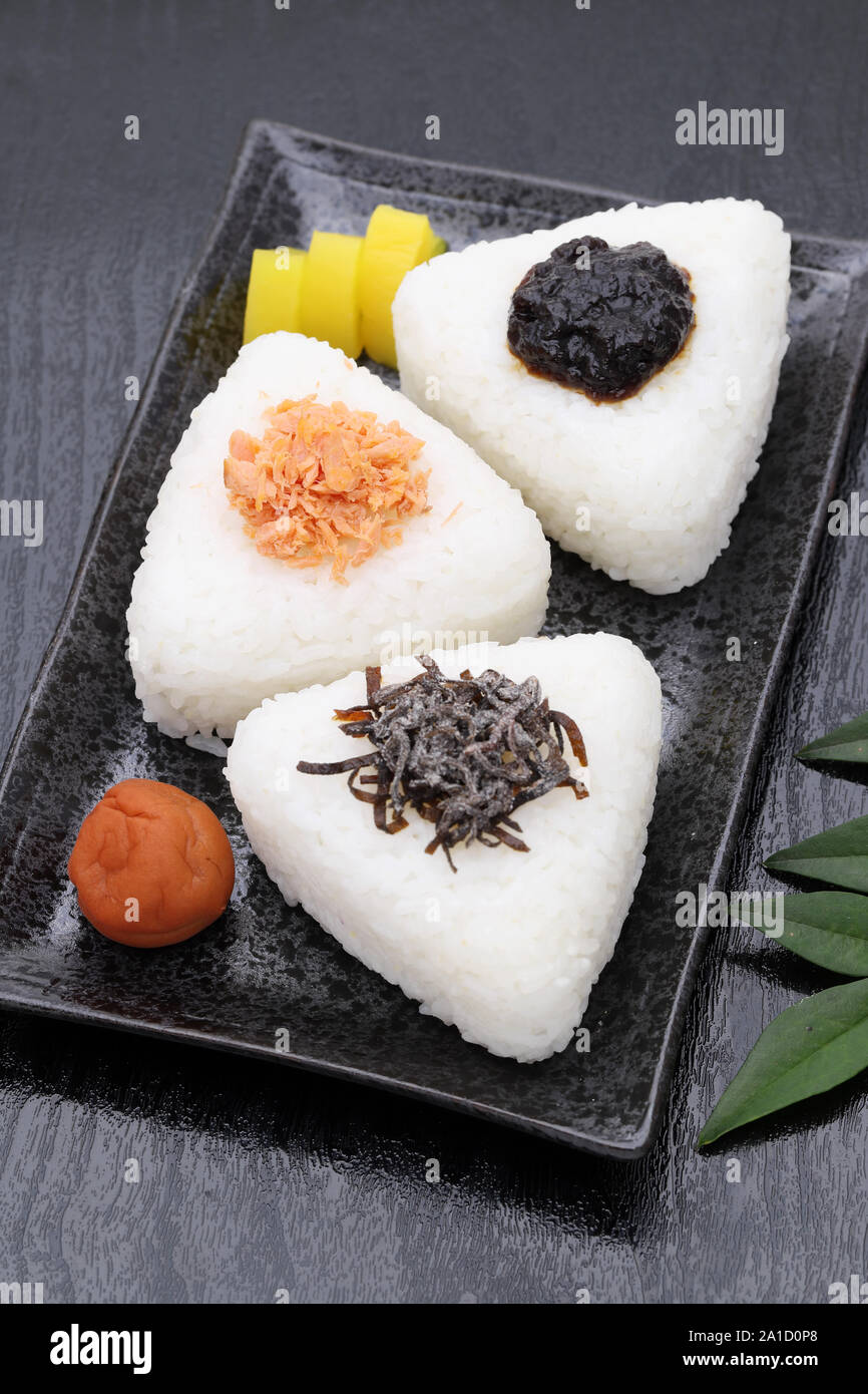 Onigiri, Japanese food, Japanese rice ball, rice triangle with takuan ...
