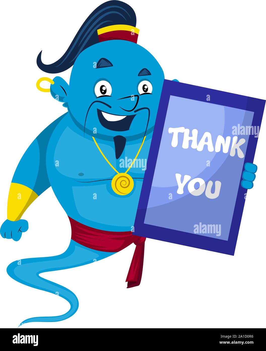 Genie with thank you sign, illustration, vector on white background ...