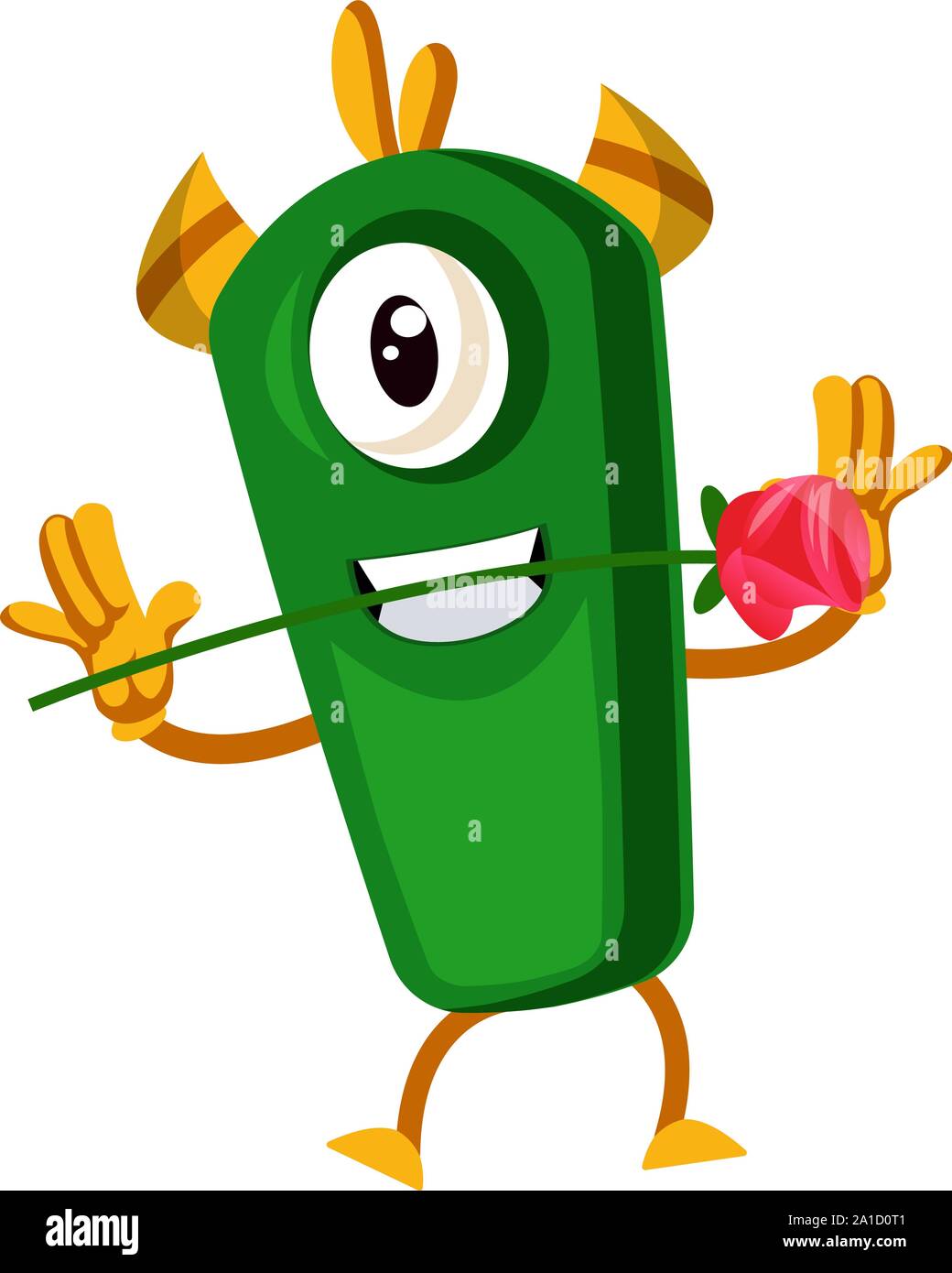 Monster with rose, illustration, vector on white background Stock ...