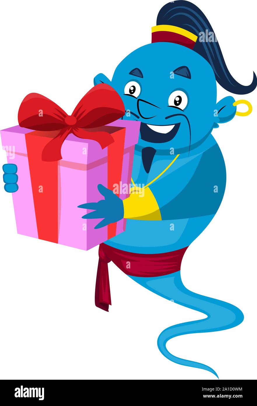 Genie with birthday present, illustration, vector on white background ...