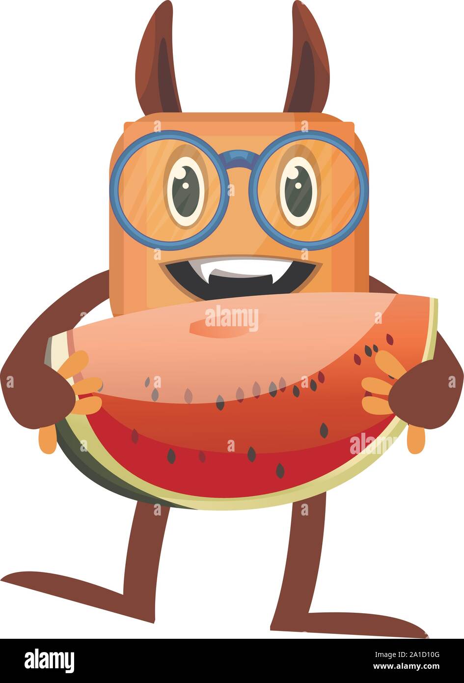 Monster with watermelon, illustration, vector on white background Stock ...