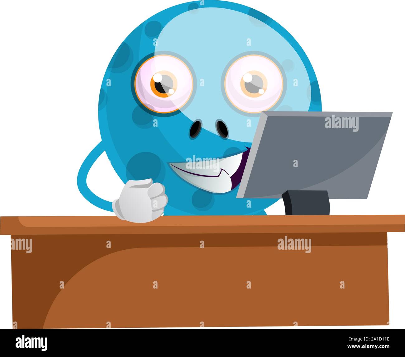 Blue monster working on pc, illustration, vector on white background ...