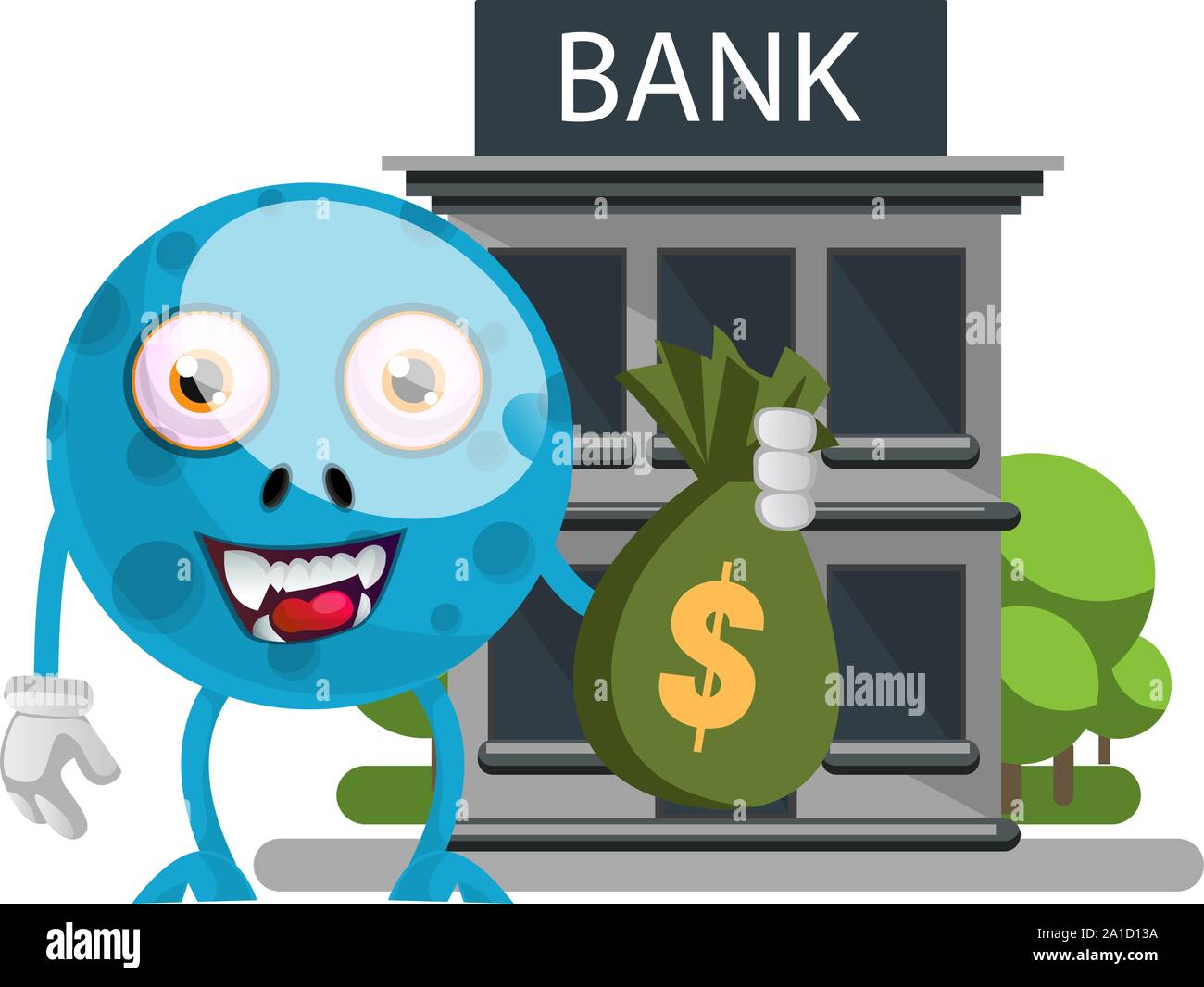 Blue monster with money and bank, illustration, vector on white ...