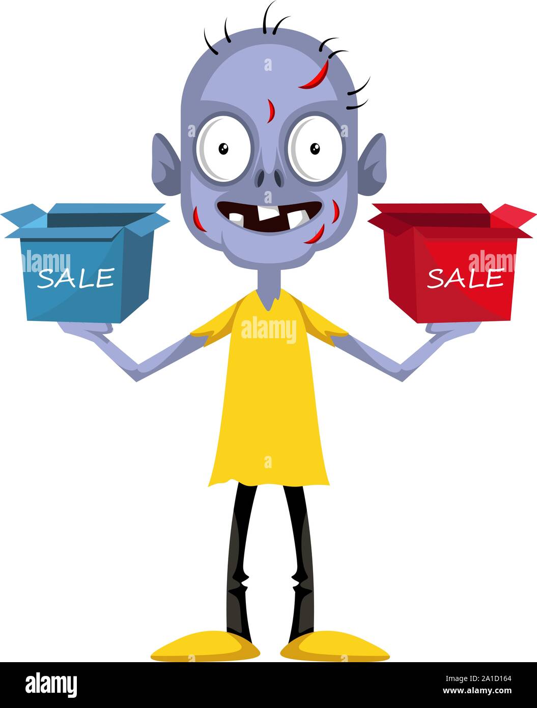 Zombie with sale box, illustration, vector on white background Stock ...