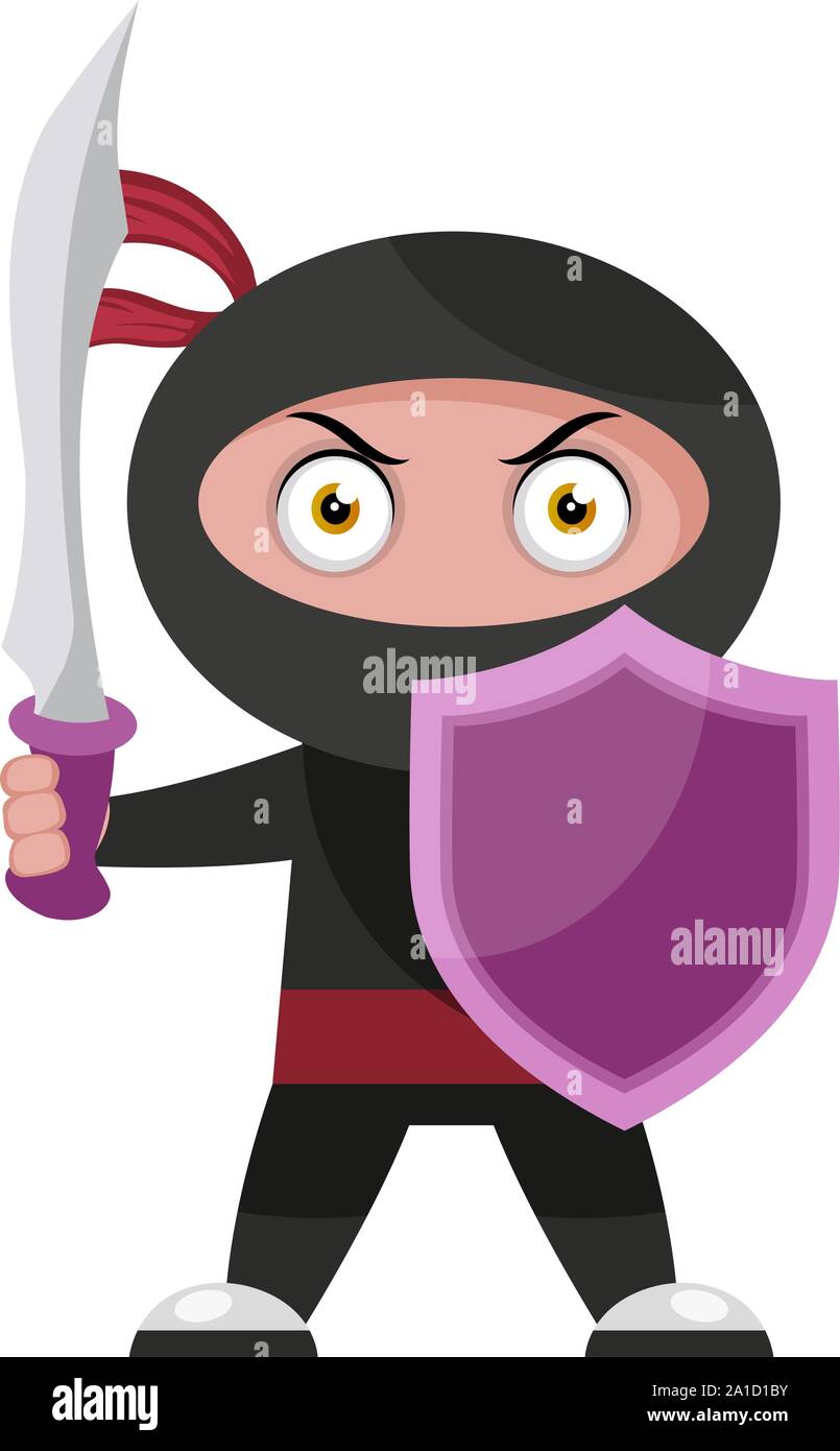 Ninja with shield, illustration, vector on white background Stock ...