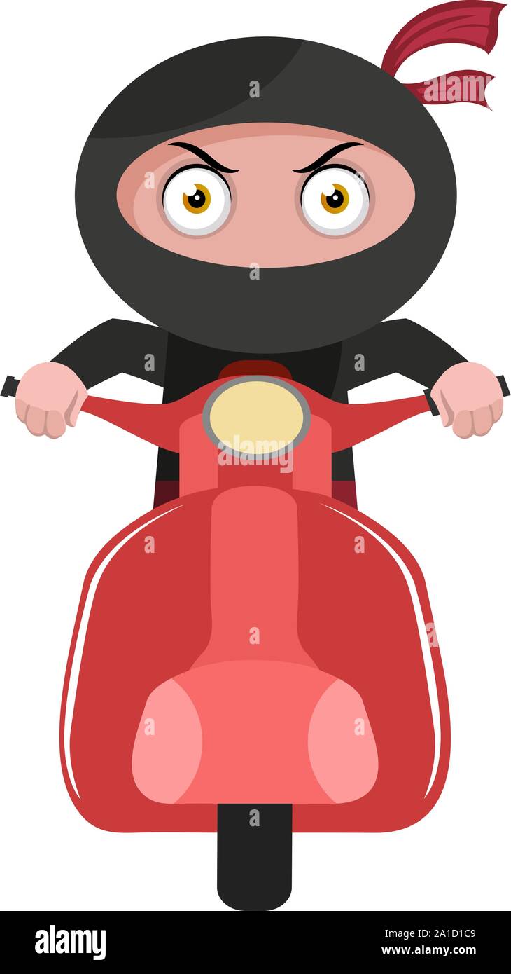Ninja on red scooter, illustration, vector on white background Stock ...