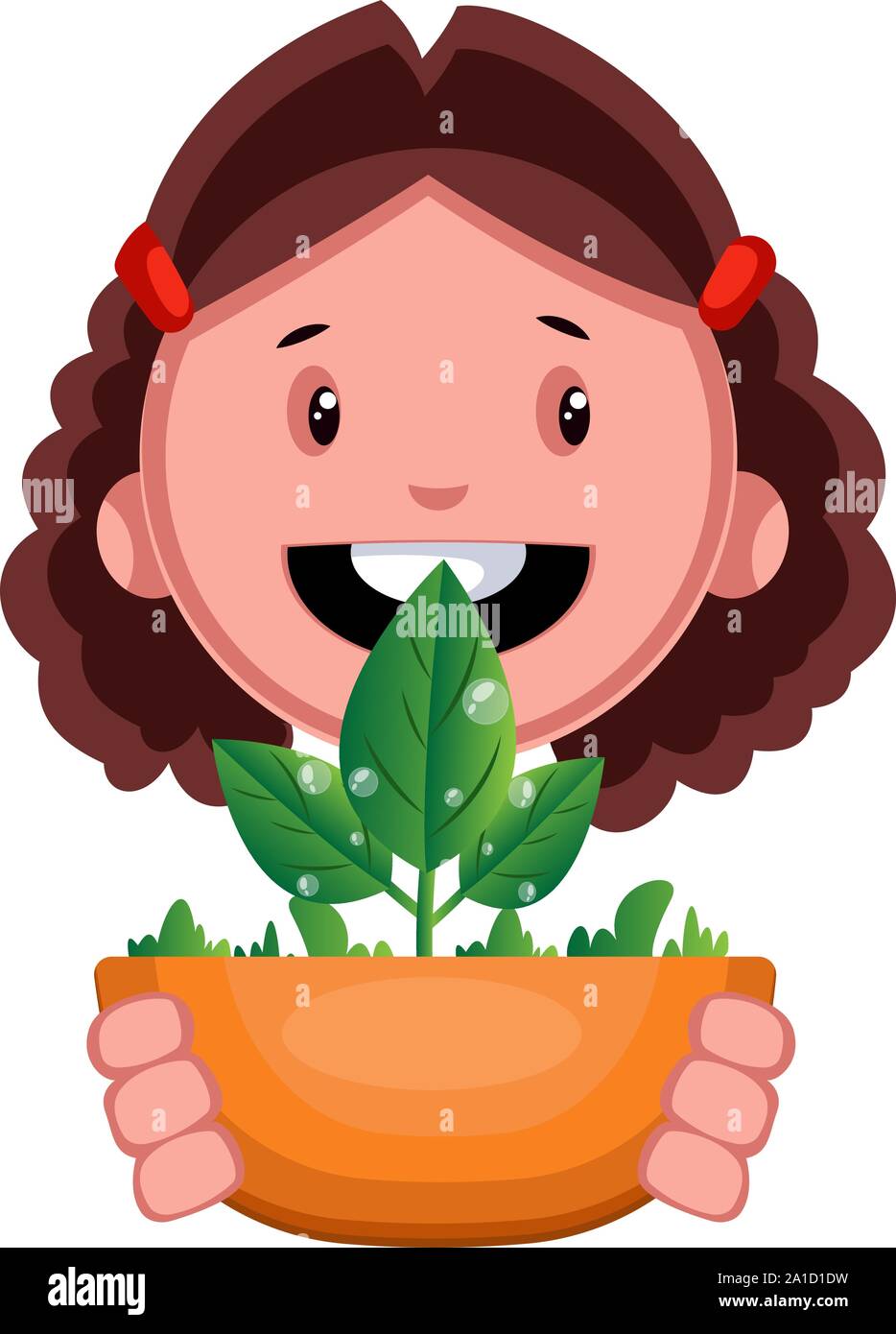 Girl with plant, illustration, vector on white background Stock Vector ...