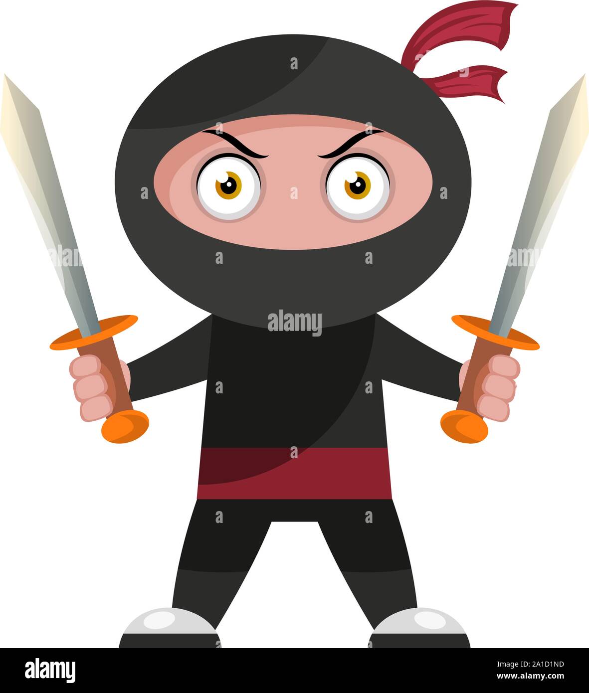 Ninja with two swords, illustration, vector on white background Stock ...