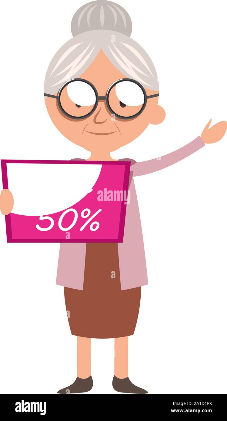 Granny with sale sign, illustration, vector on white background Stock ...