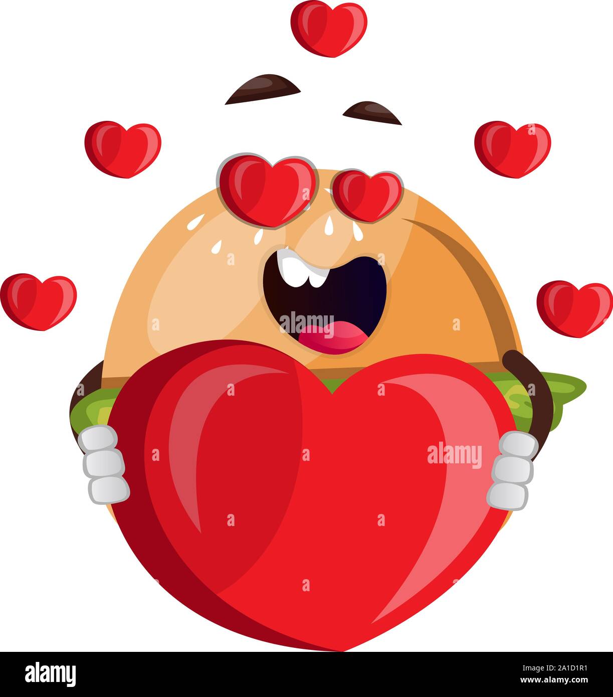 Burger in love, illustration, vector on white background Stock Vector ...