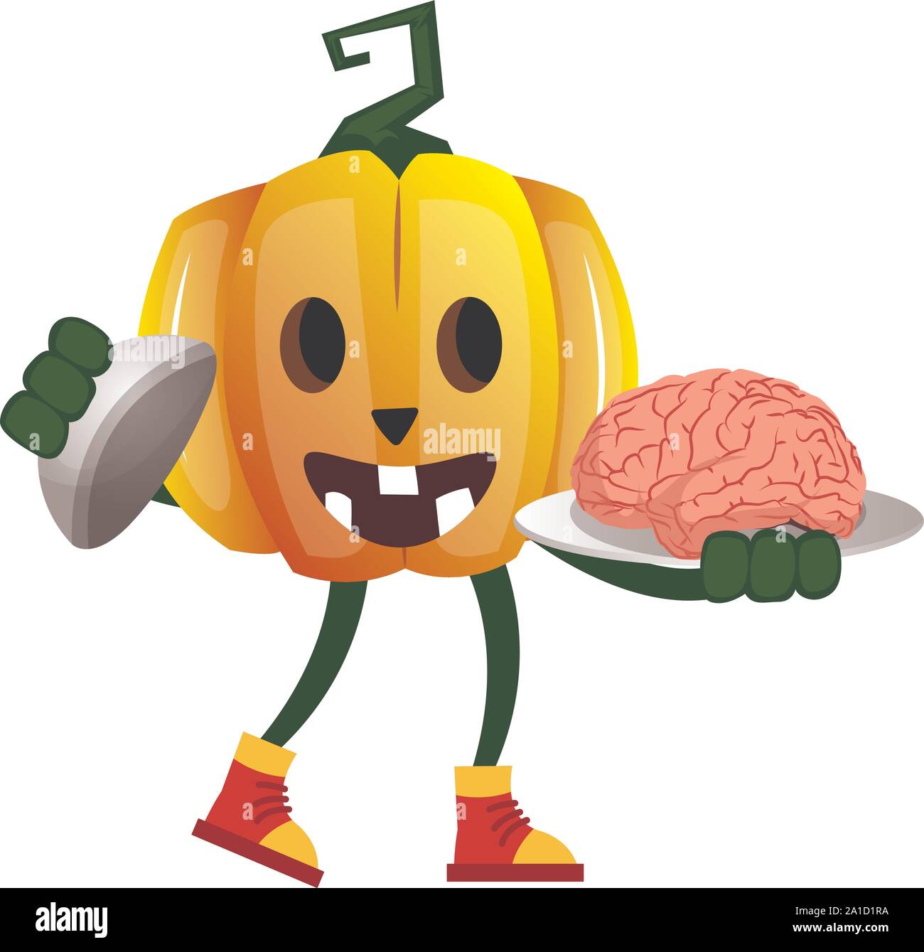 Pumpkin with brain, illustration, vector on white background Stock ...