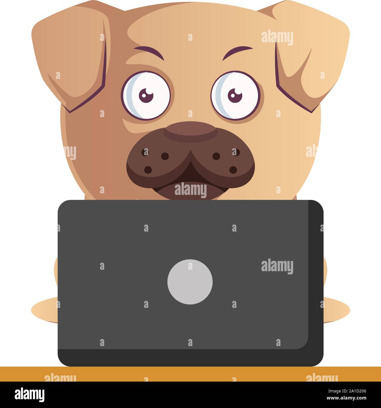 Pug on laptop, illustration, vector on white background Stock Vector ...