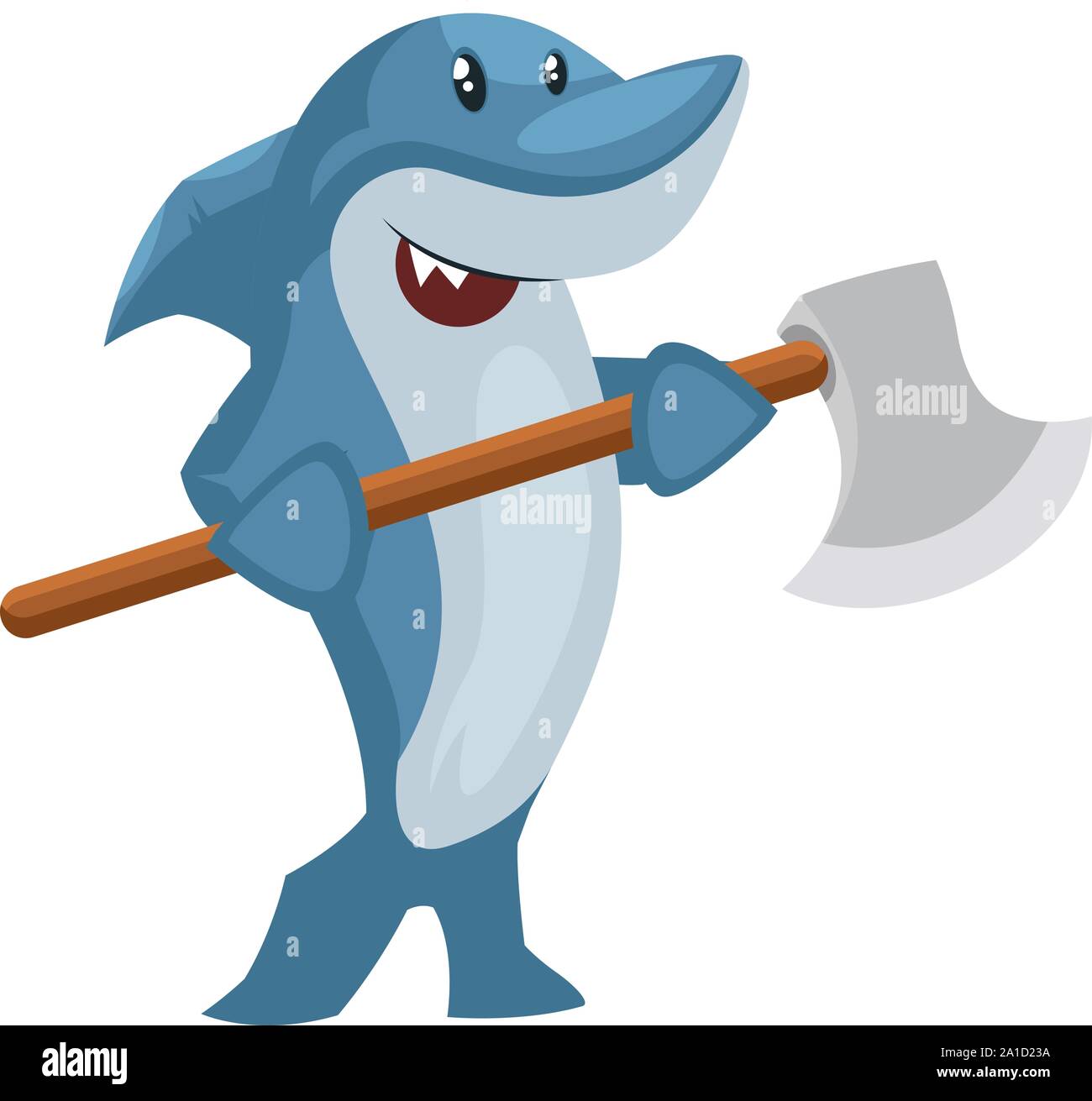 Shark with big axe, illustration, vector on white background Stock ...