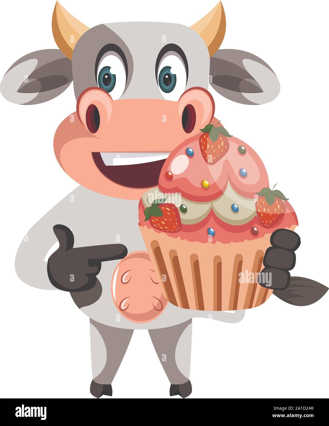 Cow with cake, illustration, vector on white background Stock Vector ...