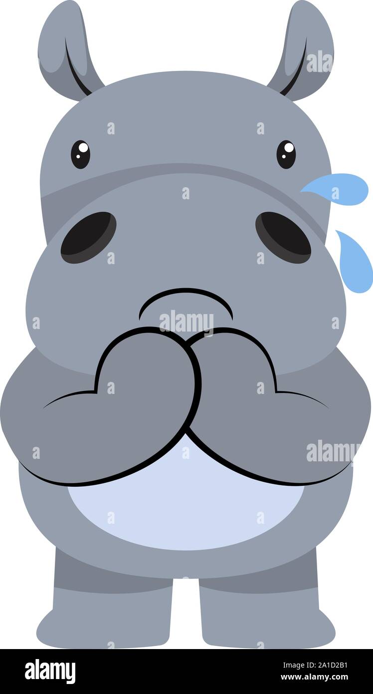 Hippo crying, illustration, vector on white background Stock Vector ...